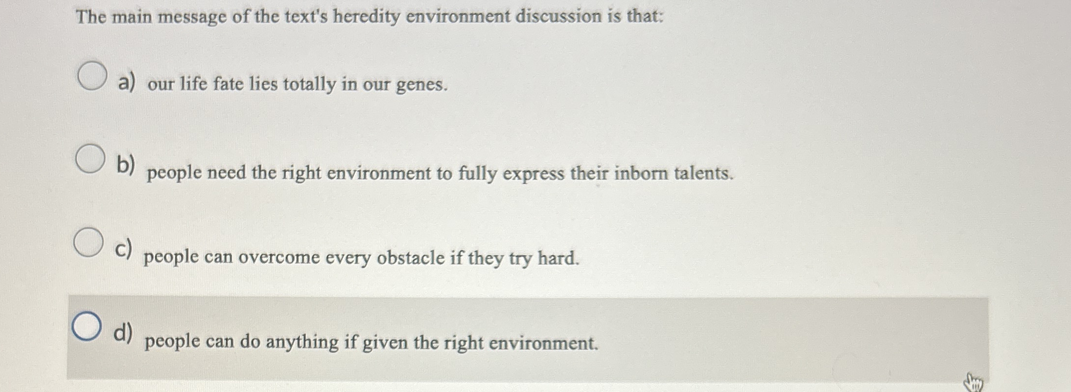 Solved The main message of the text's heredity environment | Chegg.com