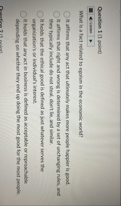 Solved Question 1 (1 ﻿point)ListenWhat is a fact related to | Chegg.com