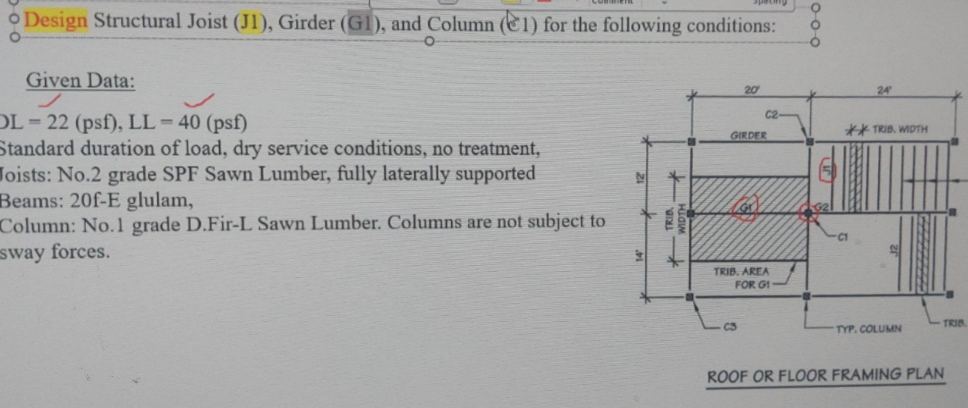 Solved Given Data: DL=22(psf),LL=40 (psf) Standard duration | Chegg.com