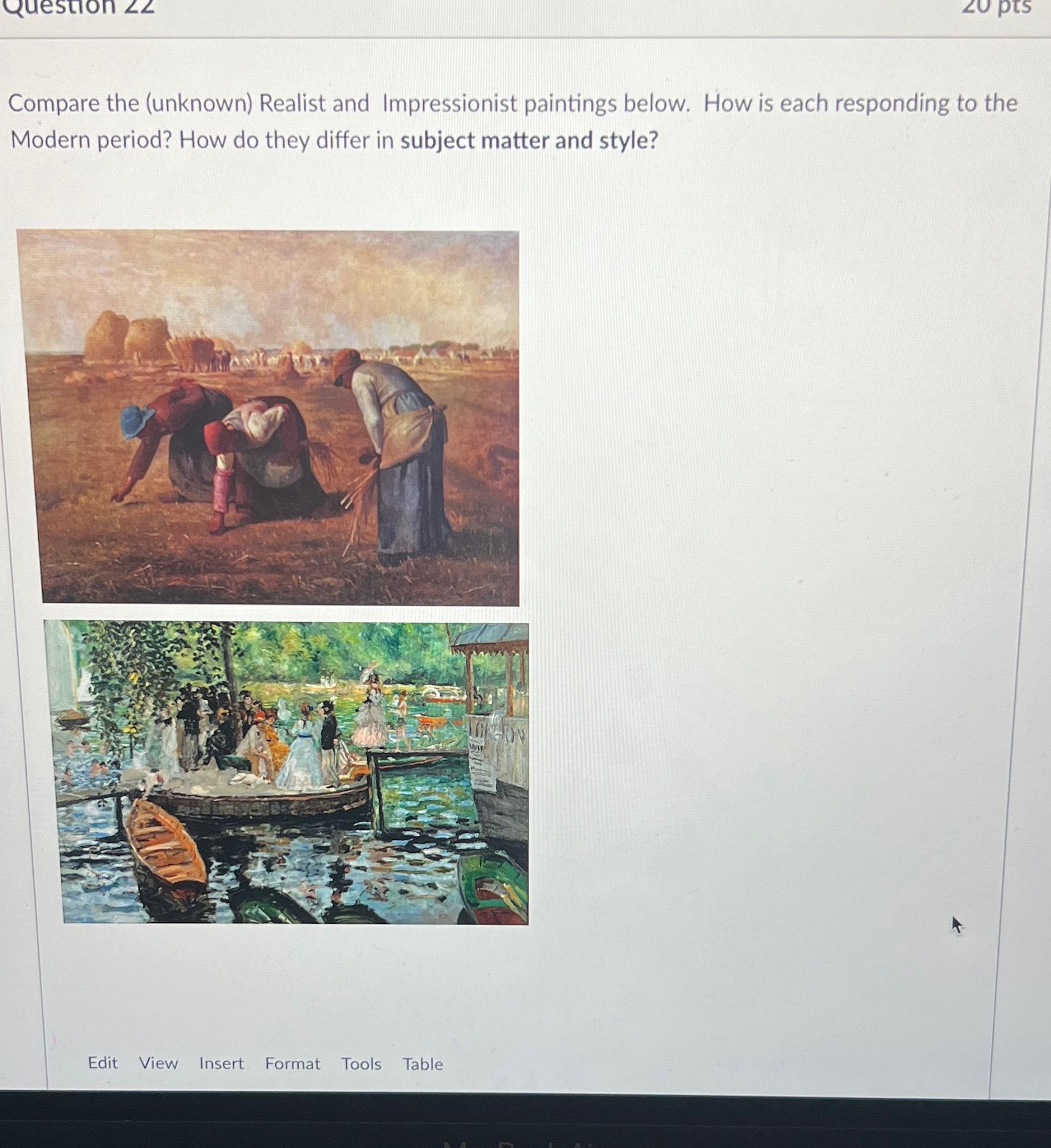 Solved Compare the (unknown) ﻿Realist and Impressionist | Chegg.com
