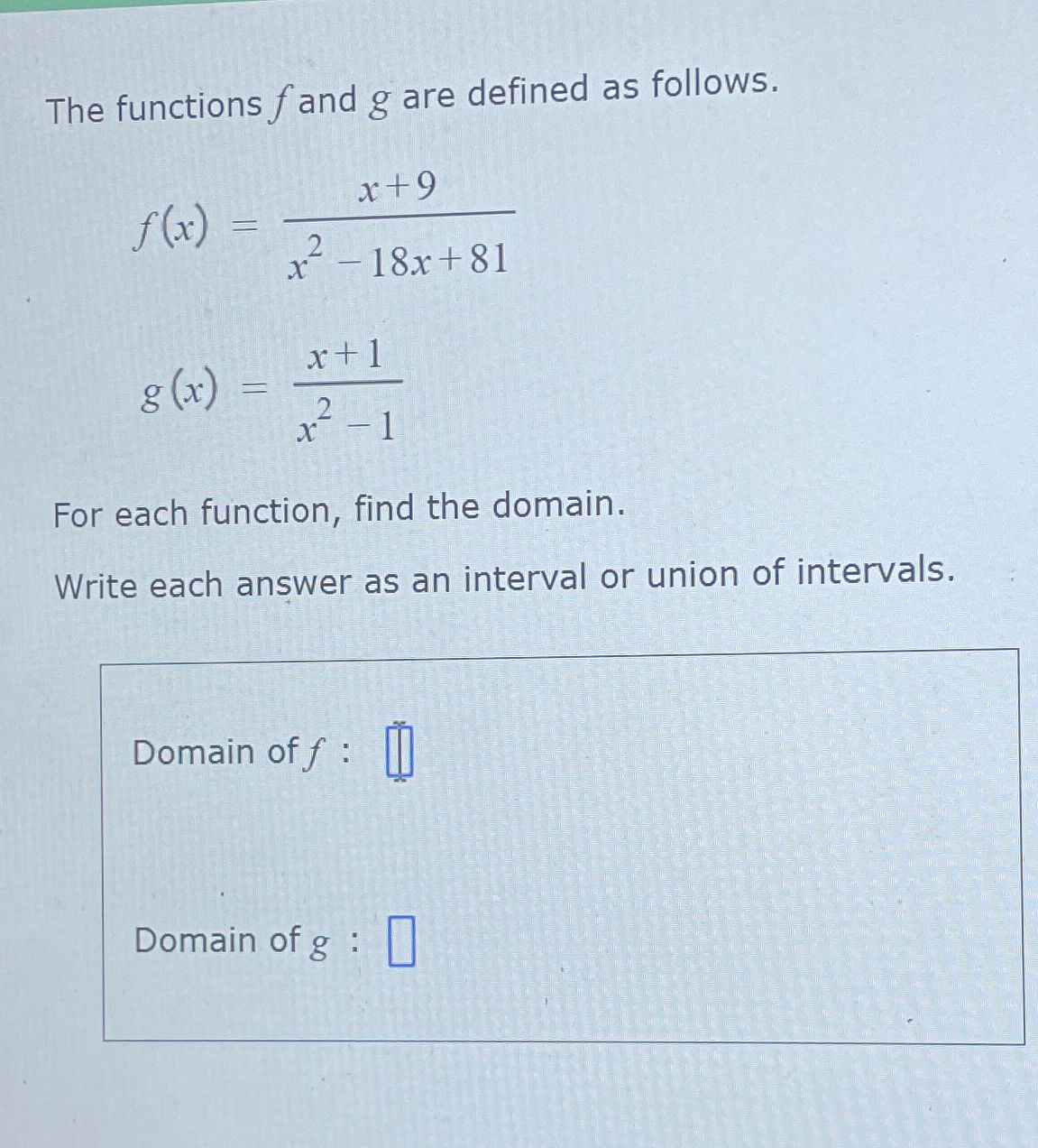 Solved The functions f ﻿and g ﻿are defined as | Chegg.com