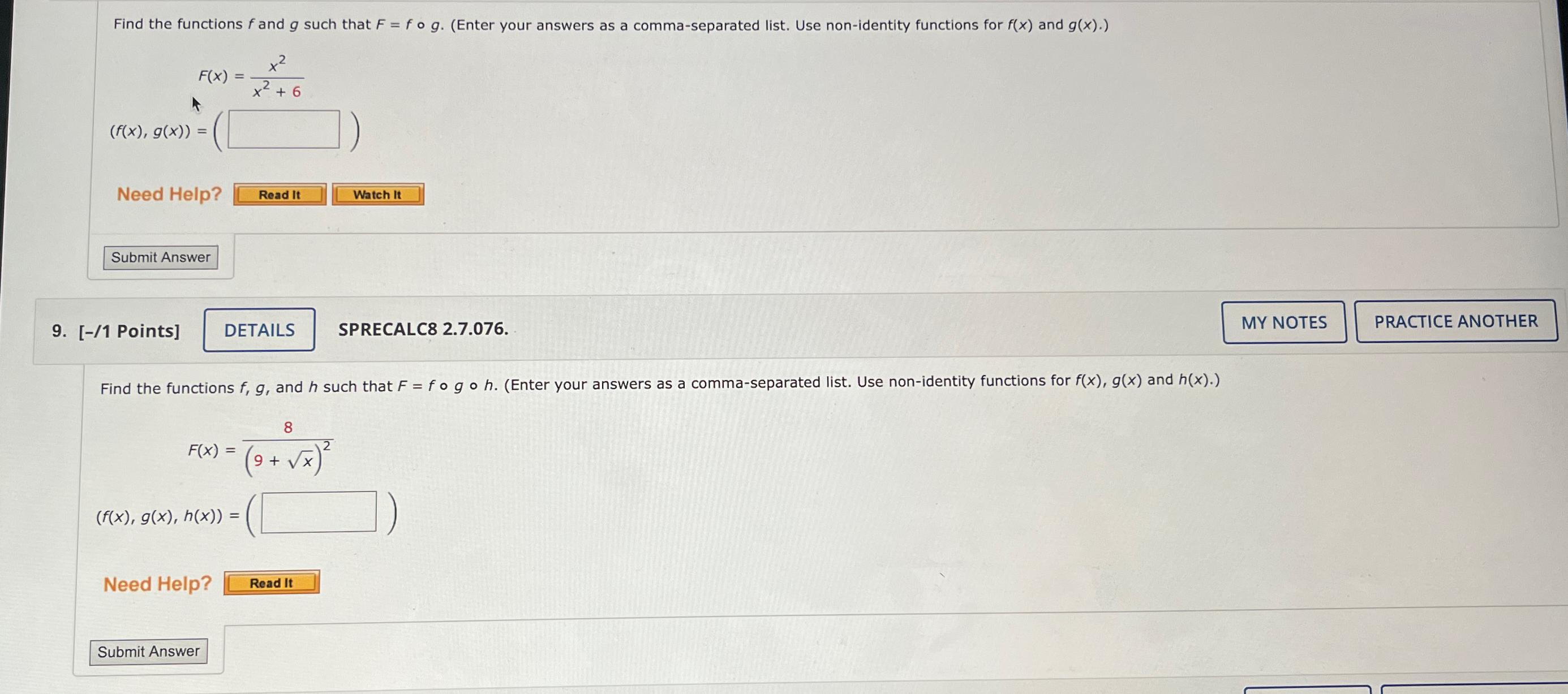 Solved Find the functions f ﻿and g ﻿such that F=f@g. (Enter | Chegg.com