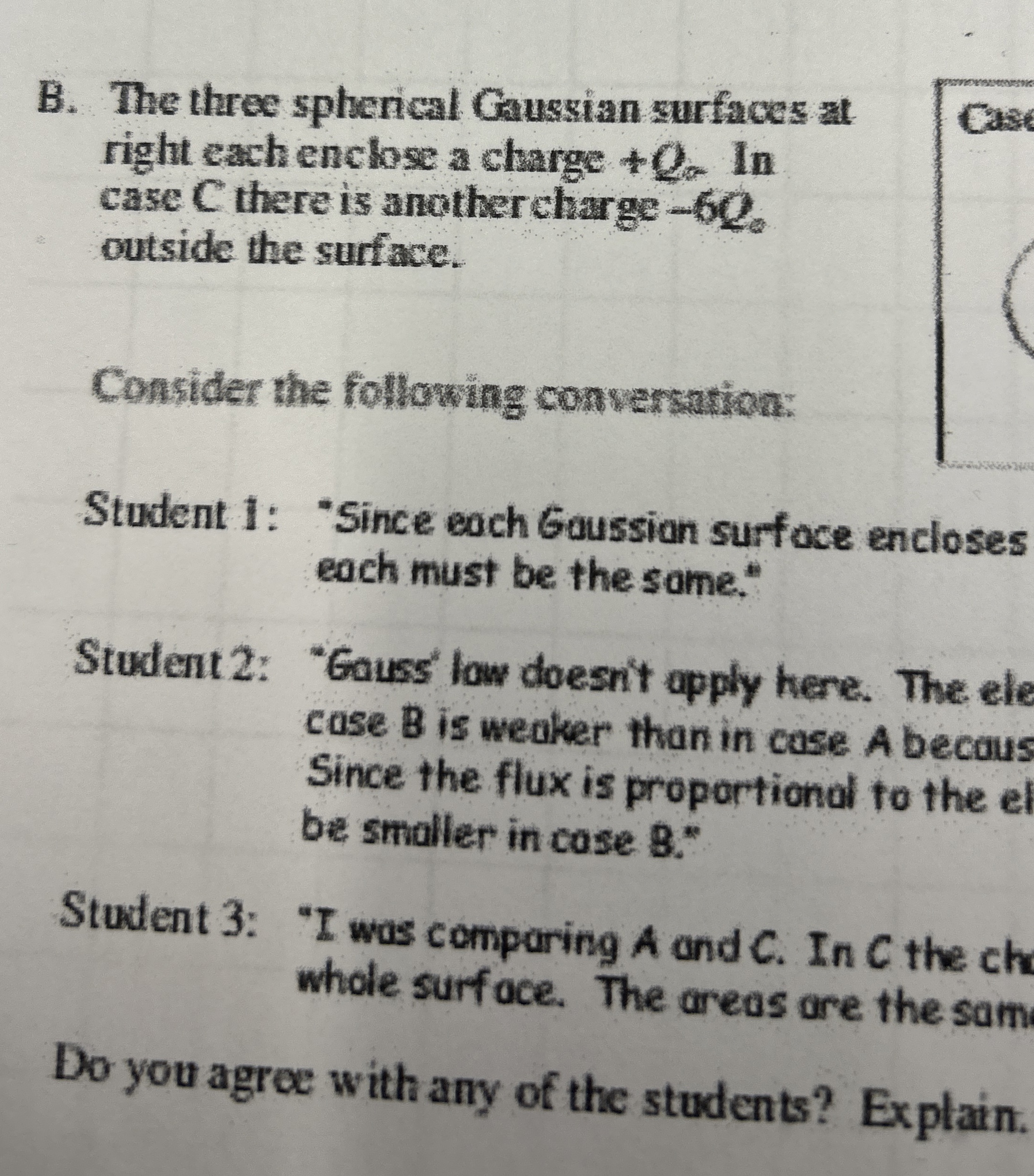 Solved B. ﻿The three spherical Gaussian surfaces at right | Chegg.com
