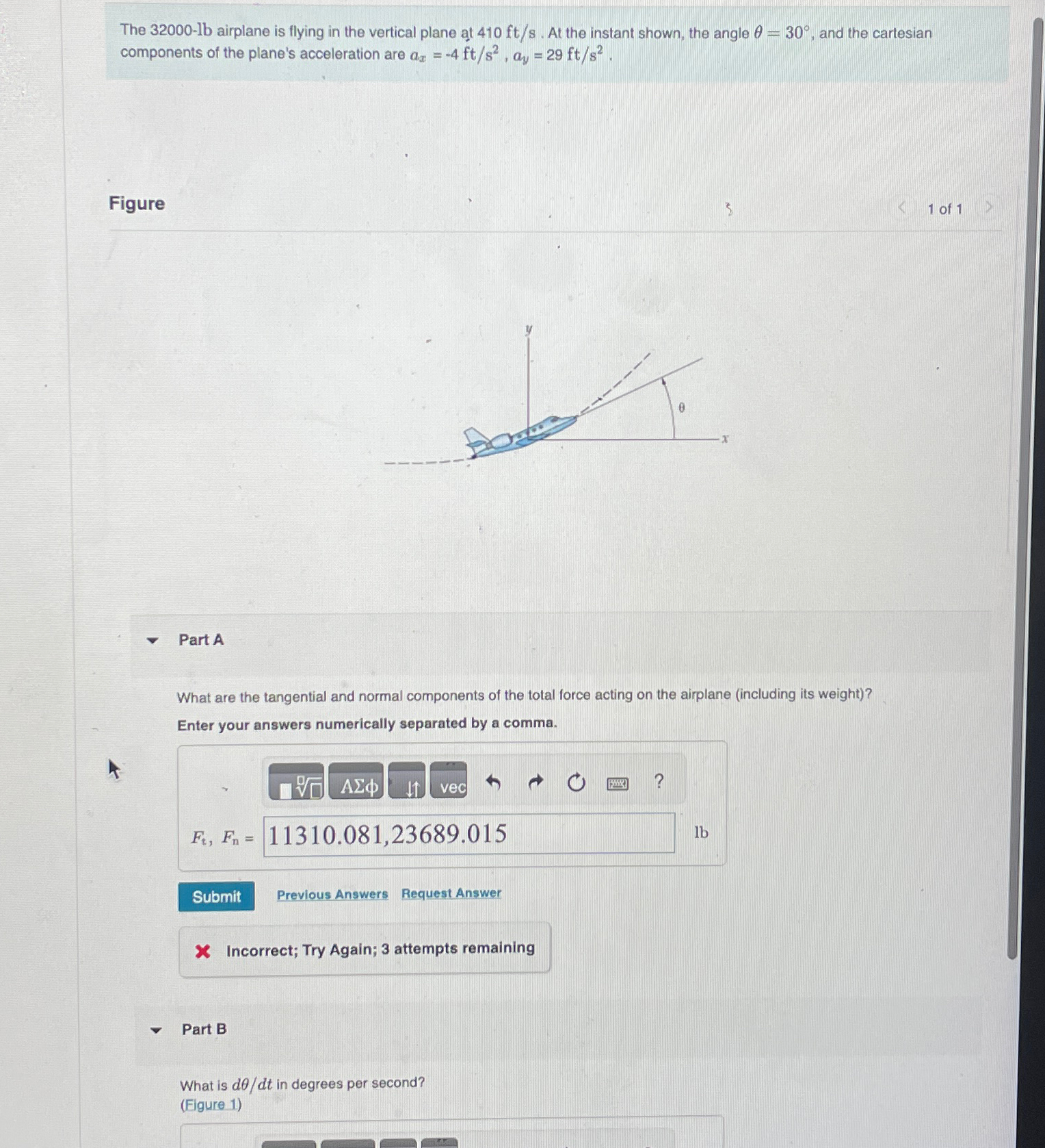Solved The 32000-lb ﻿airplane is flying in the vertical | Chegg.com