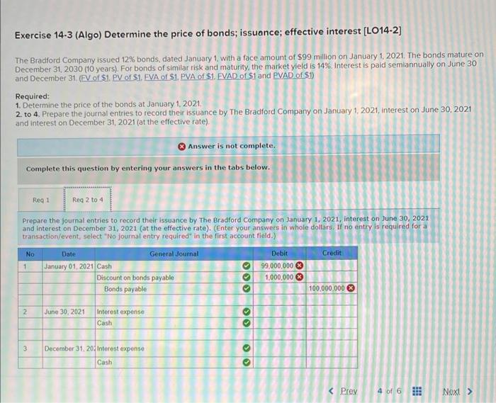 Solved Exercise 14−3 (Algo) Determine the price of bonds; | Chegg.com
