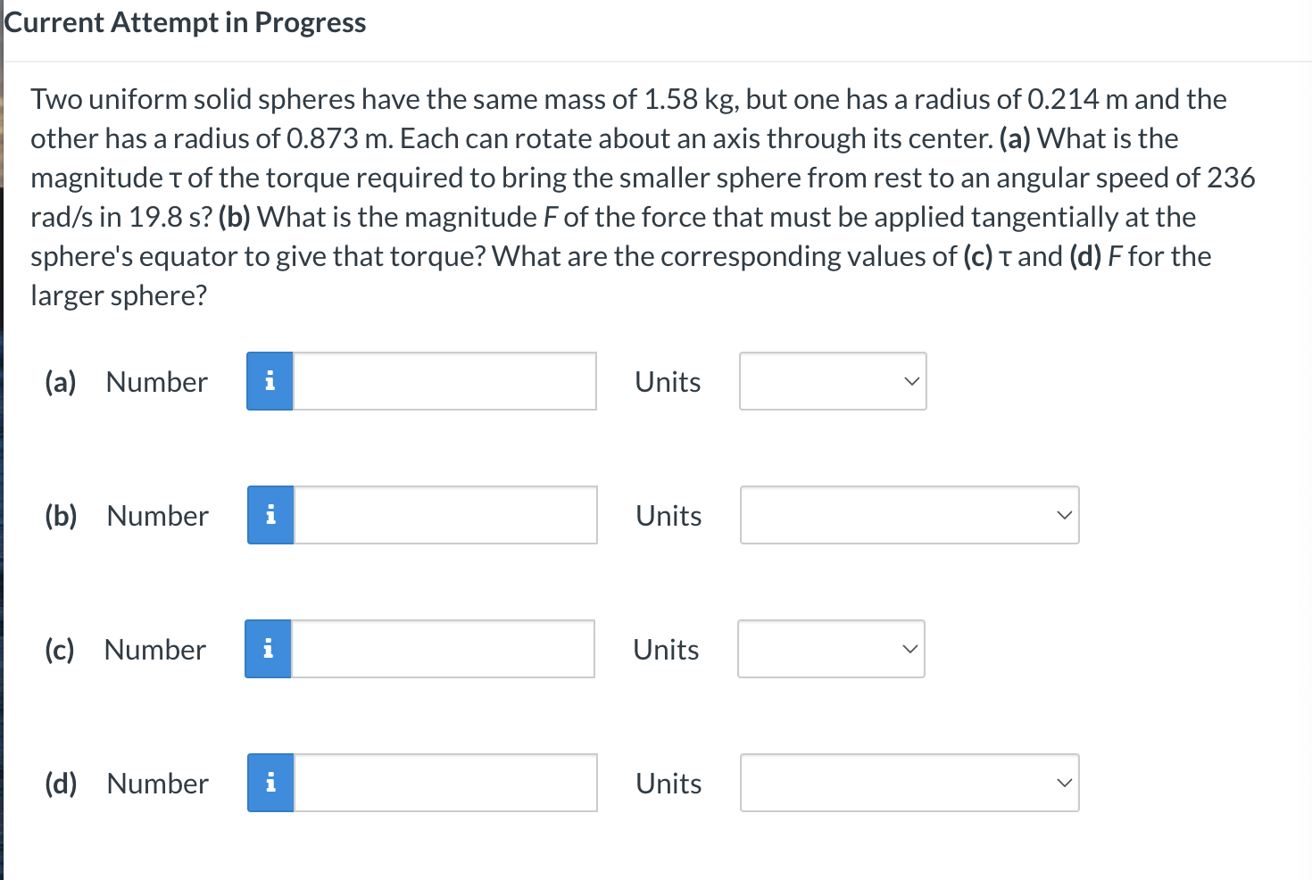Solved Current Attempt in ProgressTwo uniform solid spheres | Chegg.com