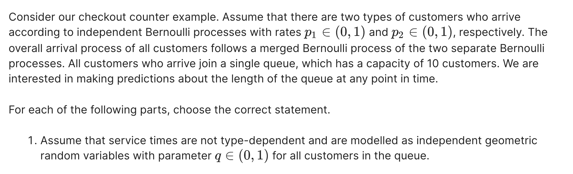 Solved Consider our checkout counter example. Assume that | Chegg.com