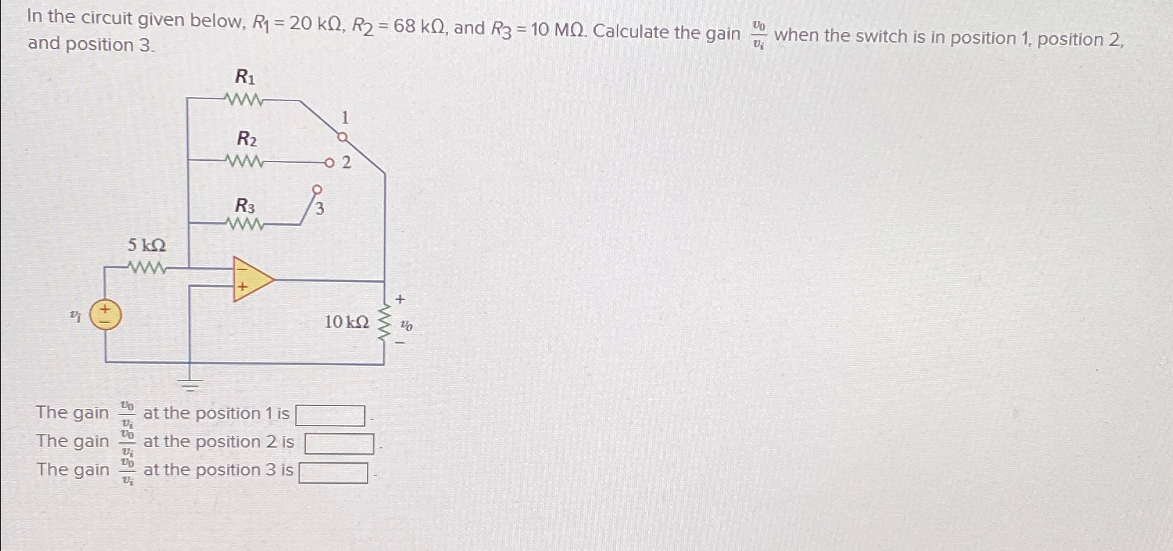 Solved In the circuit given below, R1=20kΩ,R2=68kΩ, ﻿and | Chegg.com