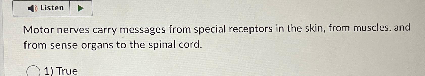 Solved Motor nerves carry messages from special receptors in | Chegg.com