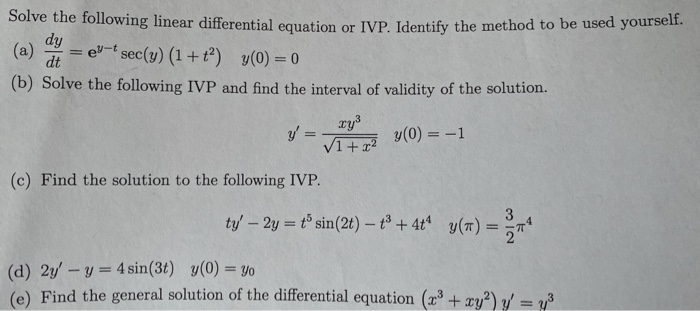 Solved Solve the following linear differential equation or | Chegg.com