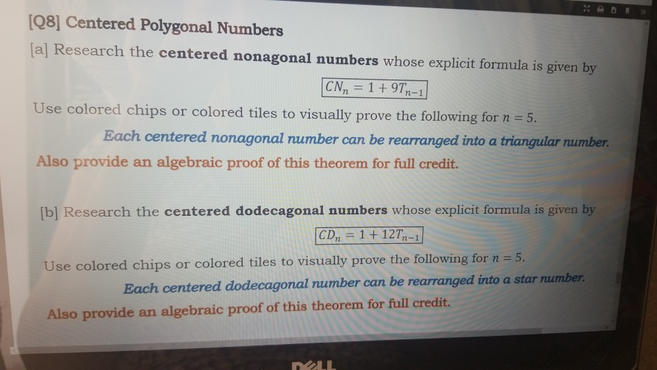 [Q8] Centered Polygonal Numbers [a] Research the | Chegg.com