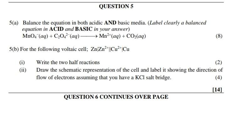 Solved 5(a) Balance the equation in both acidic AND basic | Chegg.com