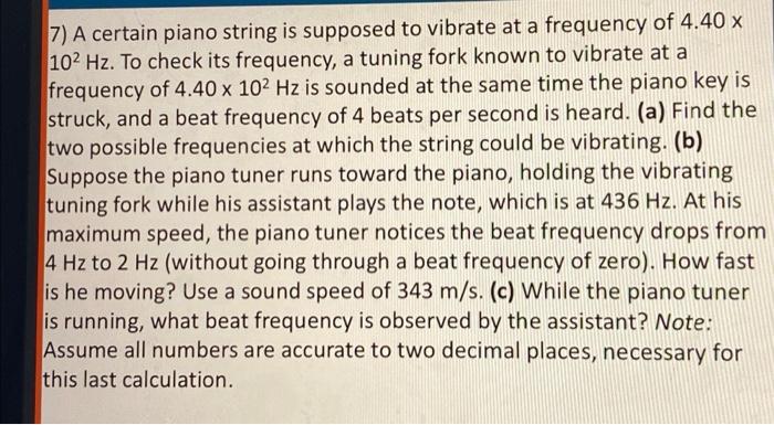 Solved 7) A certain piano string is supposed to vibrate at a | Chegg.com