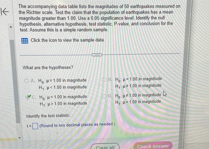 Solved The accompanying data table lists the magnitudes of | Chegg.com