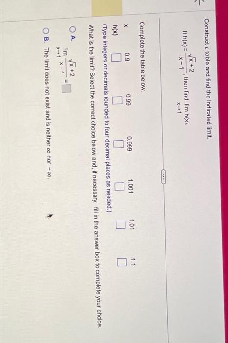 Solved Construct a table and find the indicated limit. If | Chegg.com