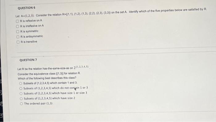 Solved Question 6 Let A [1 2 3 Consider The Relation