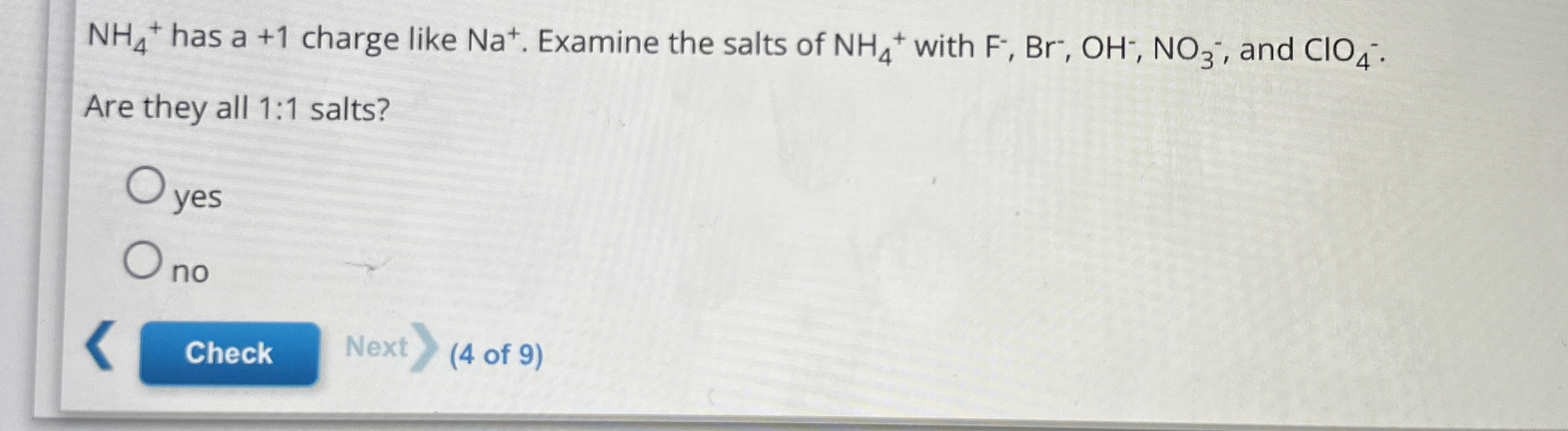 Solved NH4+has a +1 ﻿charge like Na+. ﻿Examine the salts of | Chegg.com