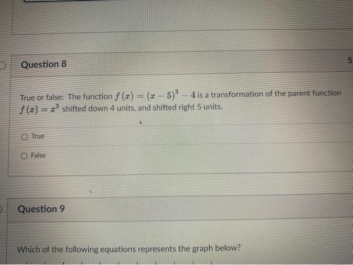Solved True or false: The function f(x)=(x−5)3−4 is a | Chegg.com