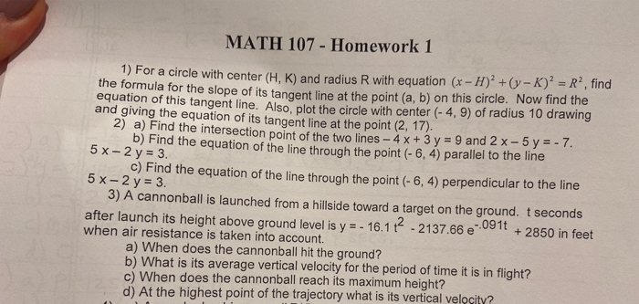 Solved MATH 107 - Homework 1 1) For a circle with center | Chegg.com