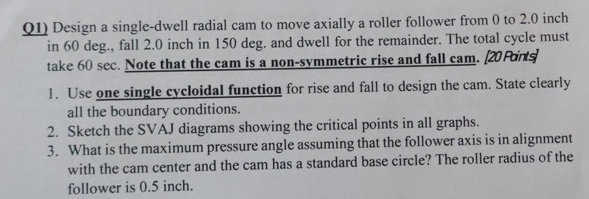 Solved Q1) Design a single-dwell radial cam to move axially | Chegg.com