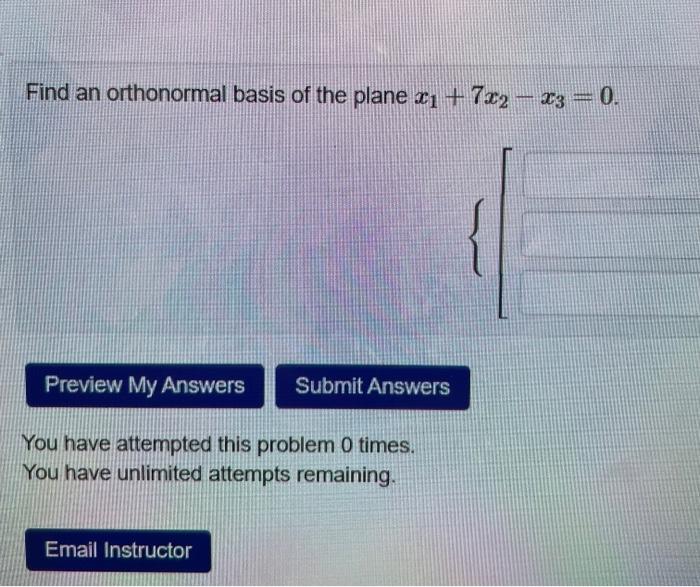 Find an orthonormal basis of the plane x1+7x2−x3=0. | Chegg.com