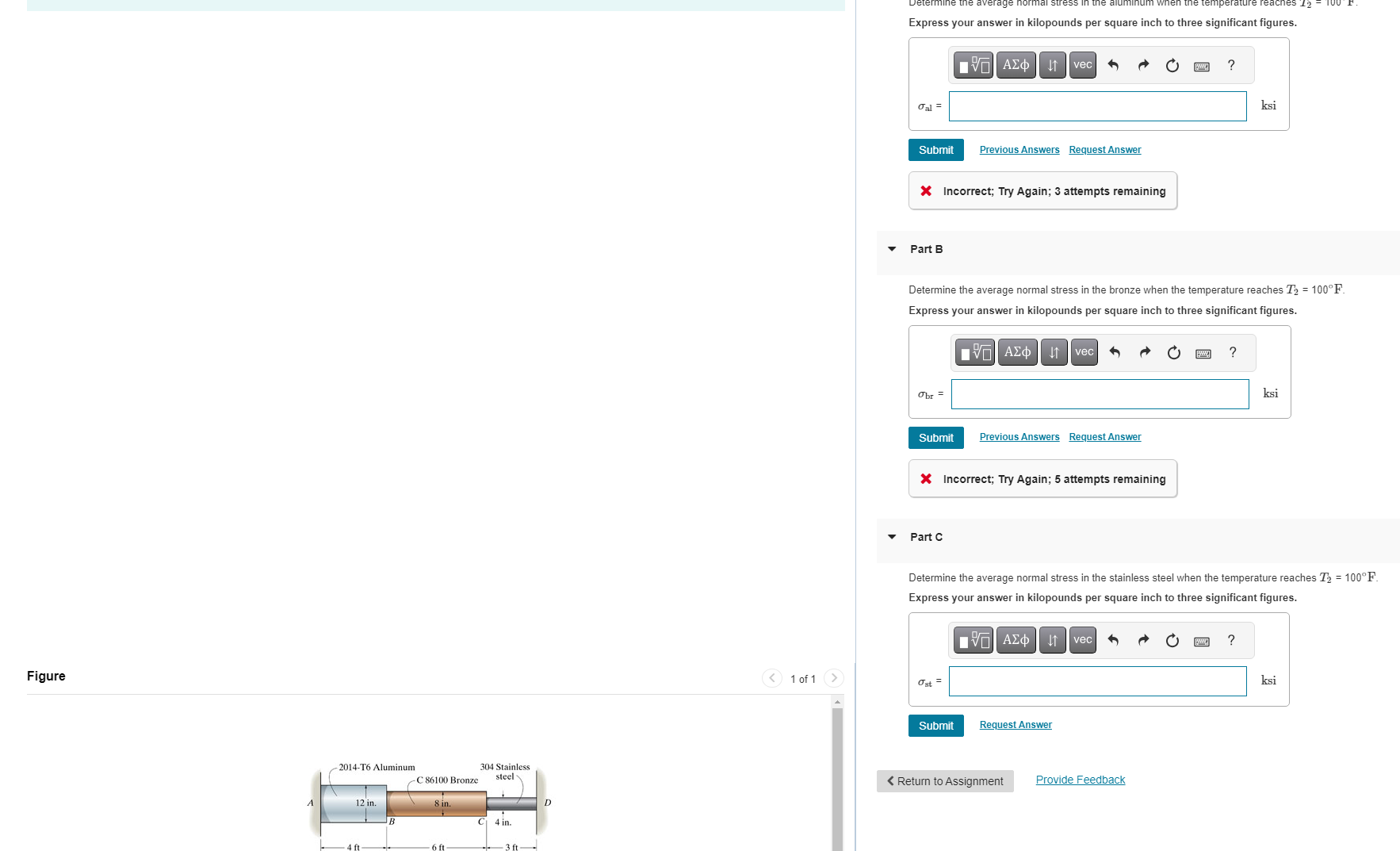 Solved The assembly has the diameters and material | Chegg.com