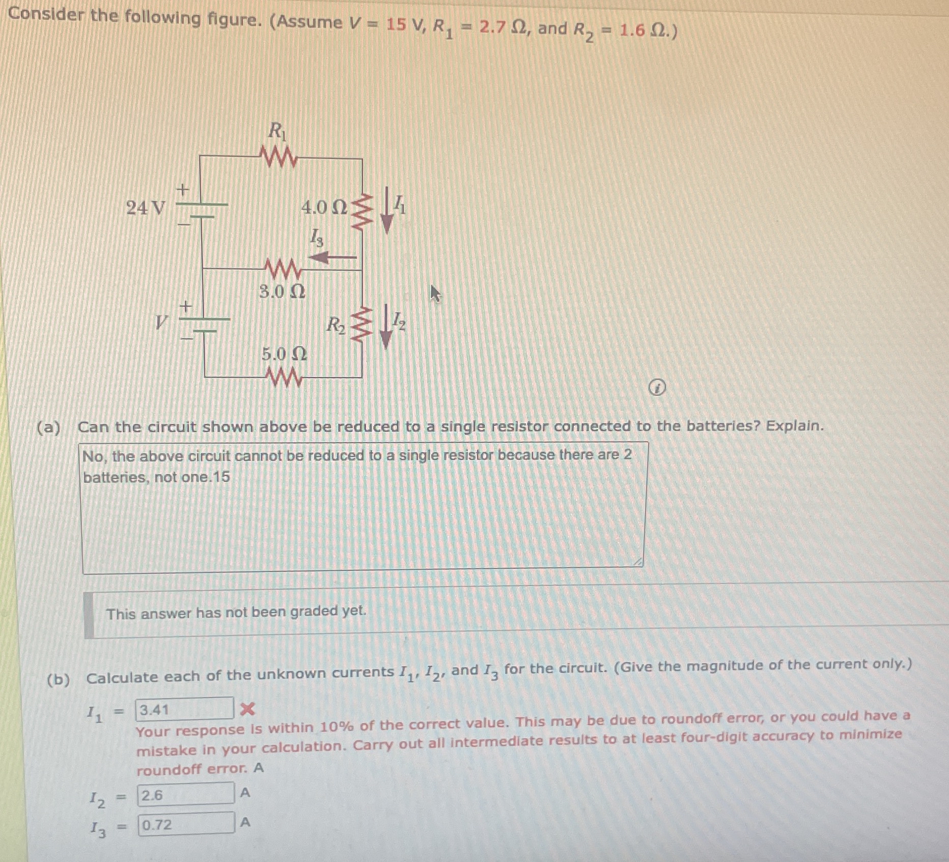 Solved Consider the following figure. (Assume V=15V,R1=2.7Ω, | Chegg.com