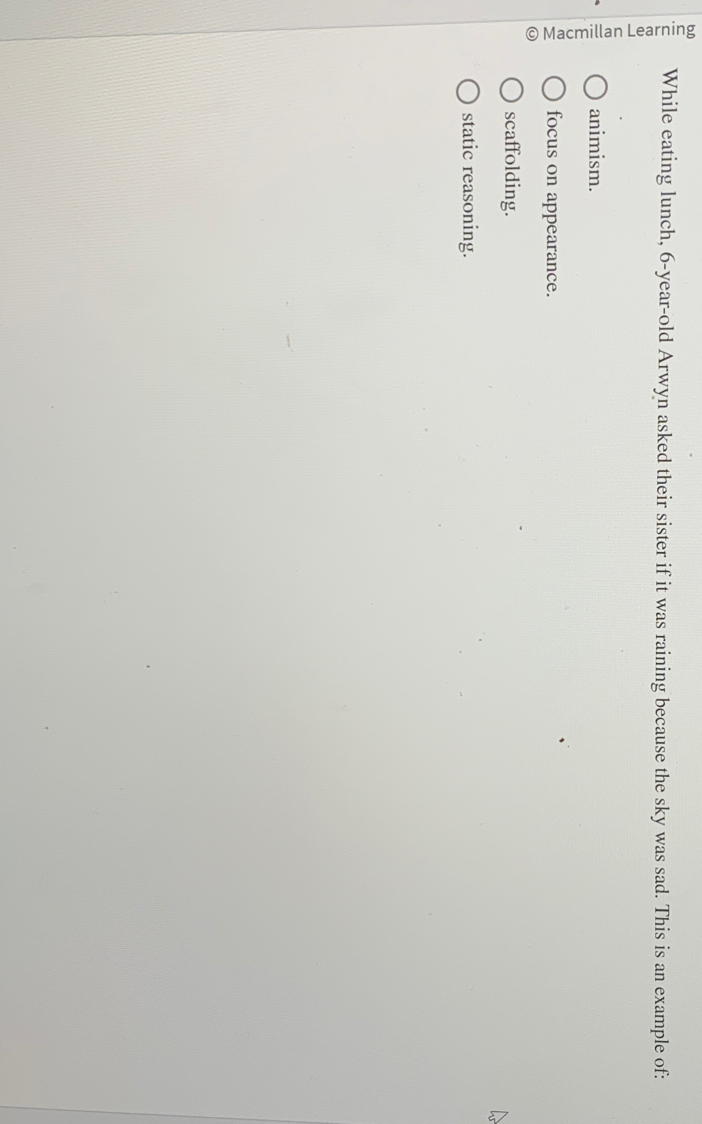 Solved animism.focus on appearance.scaffolding.static | Chegg.com