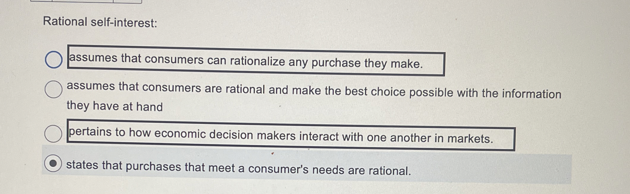 Rational self-interest:assumes that consumers can | Chegg.com