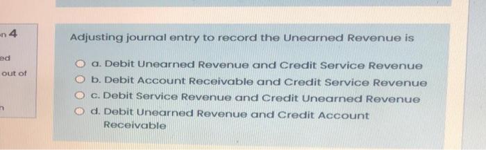 Solved n4 Adjusting journal entry to record the Unearned | Chegg.com