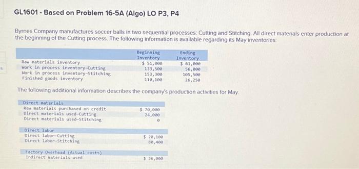 GL1601 - Based on Problem 16-5A (Algo) LO P3, P4 | Chegg.com