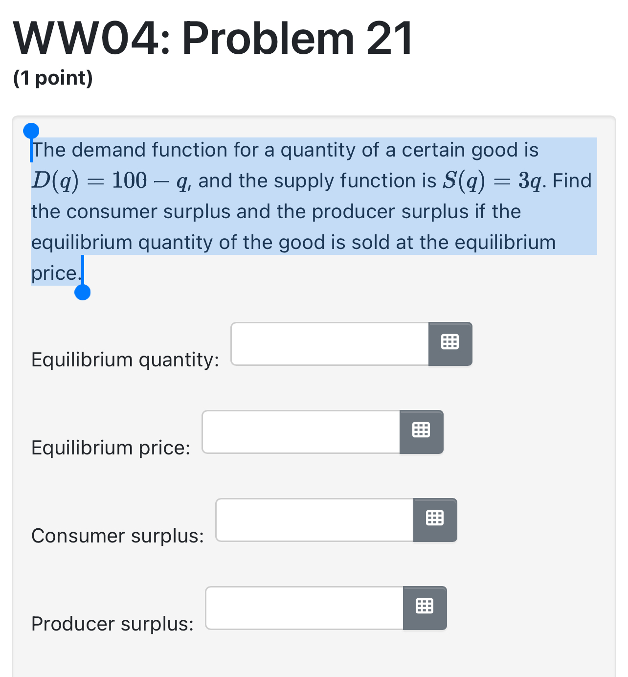 Solved WW04: Problem 21(1 ﻿point)The demand function for a | Chegg.com