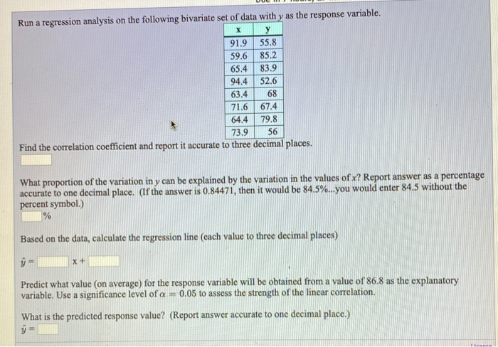 Solved Run a regression analysis on the following bivariate | Chegg.com