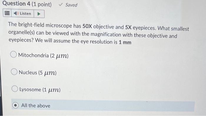 Solved The bright-field microscope has 50X objective and 5X | Chegg.com