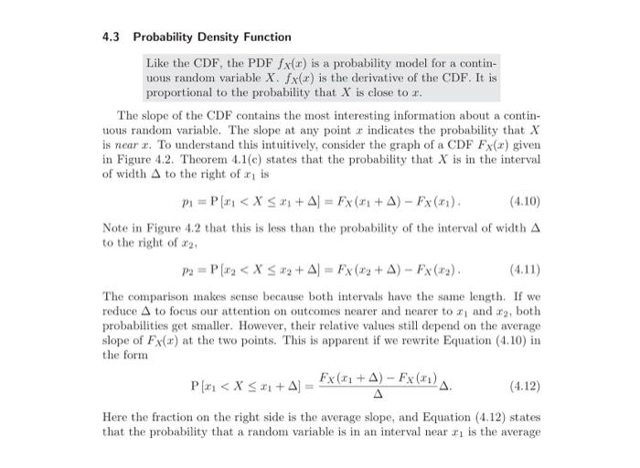 Solved 4.3 Probability Density Function Like the CDF, the | Chegg.com