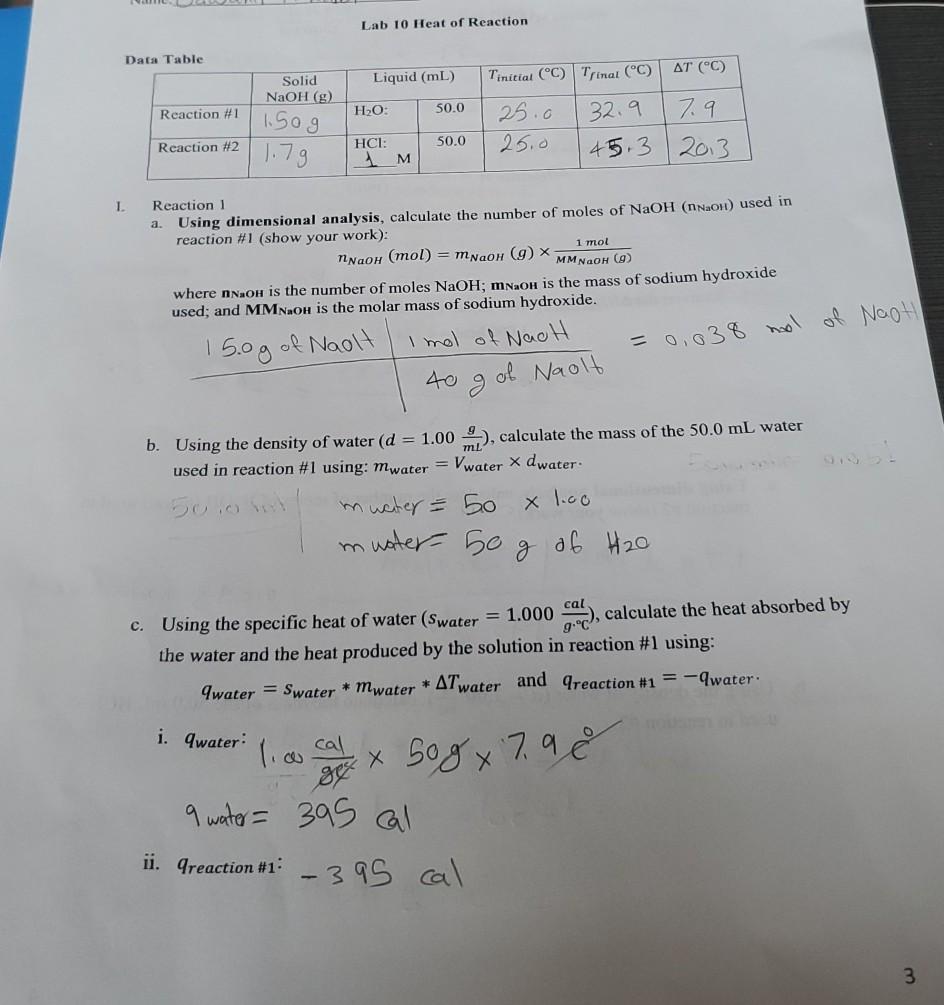 Solved Lab 10 Heat of Reaction Data Table ΔΤ (°C). Liquid | Chegg.com