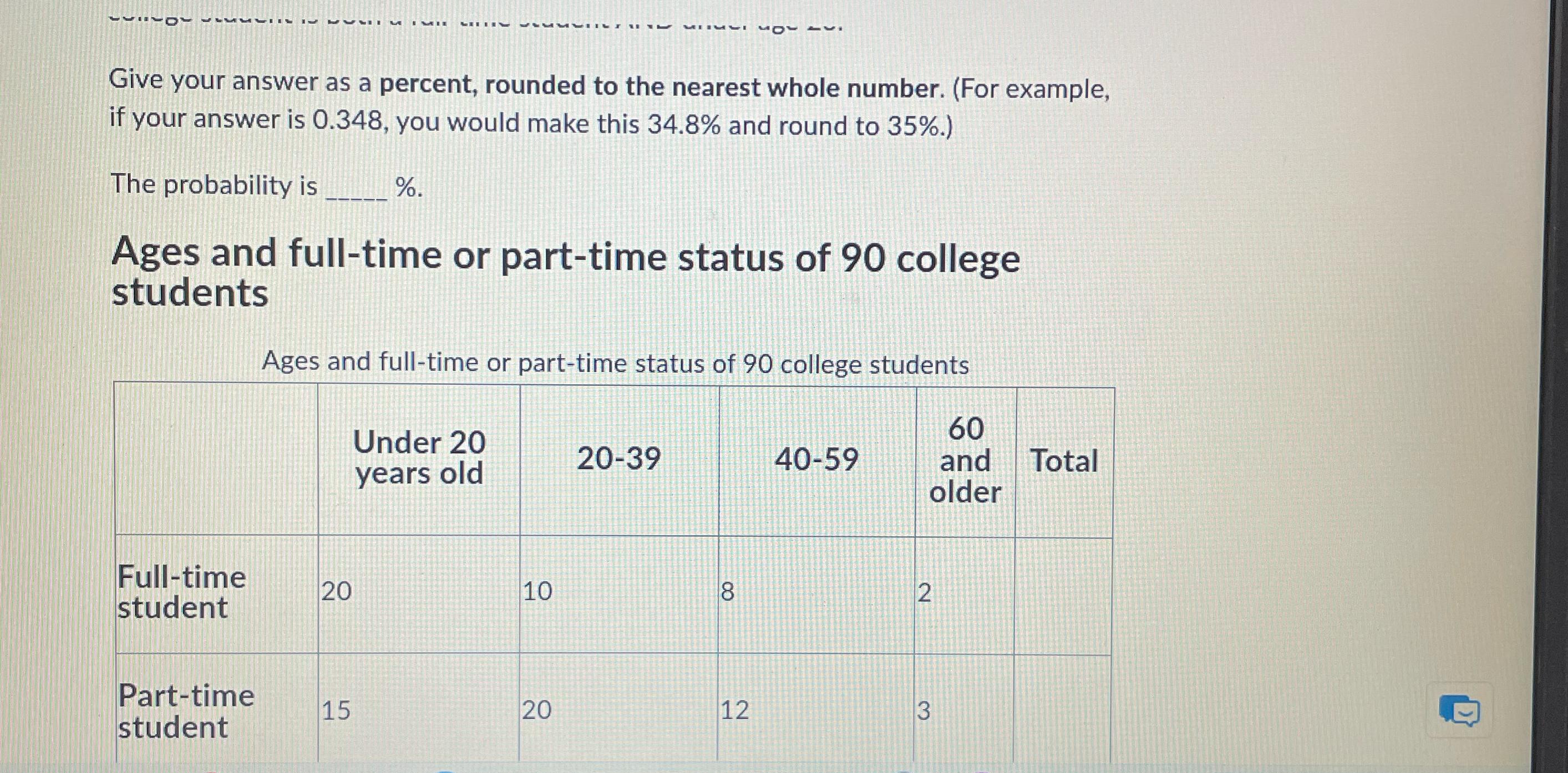 Solved Give your answer as a percent, rounded to the nearest | Chegg.com