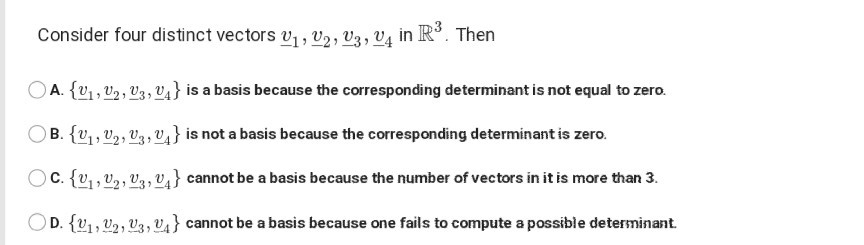 Solved Consider four distinct vectors V1, V2, V3, V4 in R3. | Chegg.com