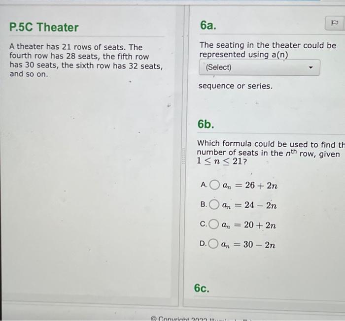 Solved A theater has 21 rows of seats. The fourth row has 28 | Chegg.com