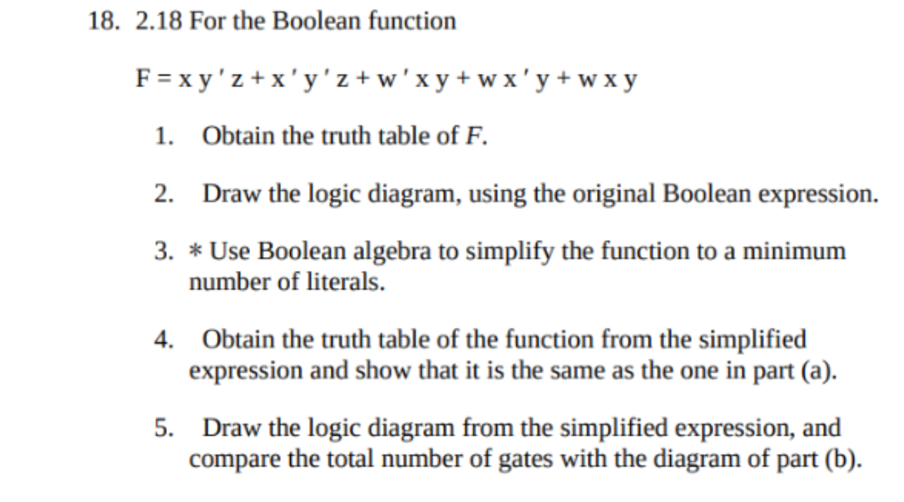 Solved 2.18 ﻿For the Boolean | Chegg.com