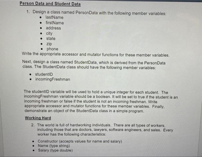 Solved Person Data and Student Data 1. Design a class named | Chegg.com