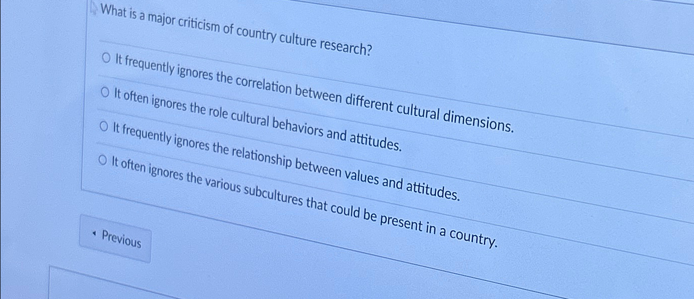 Solved What is a major criticism of country culture | Chegg.com