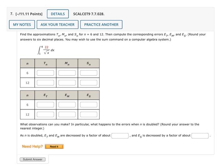 Solved Find the approximations Tn+Mn, and Sn for n=6 and 12. | Chegg.com