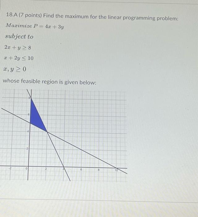 Solved 18.A (7 points) Find the maximum for the linear | Chegg.com