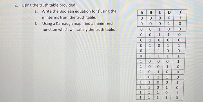 Solved 2. Using the truth table provided: a. Write the | Chegg.com