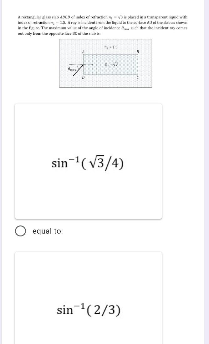 Solved A rectangular glass slab ABCD of index of refraction | Chegg.com