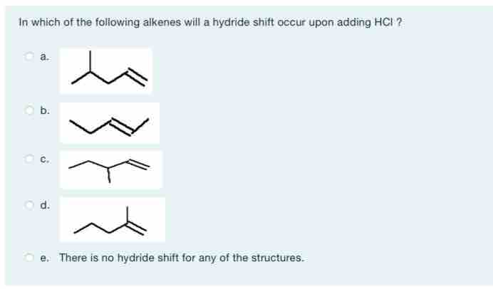 Solved In which of the following alkenes will a hydride | Chegg.com