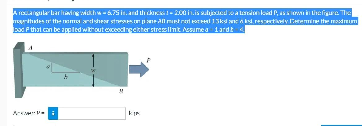 Solved A rectangular bar having width w = 6.75 in. and | Chegg.com