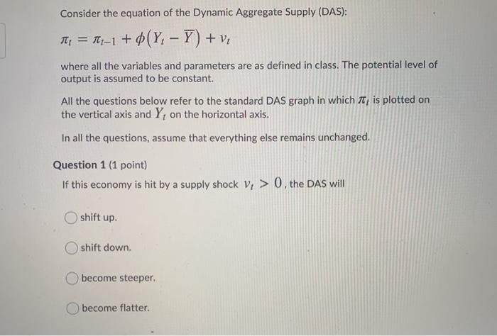 Solved Consider the equation of the Dynamic Aggregate Supply | Chegg.com