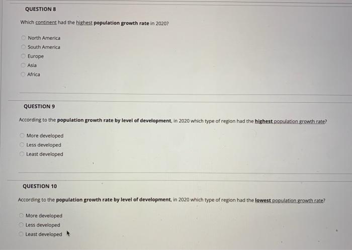 Solved QUESTIONS Which continent had the highest population | Chegg.com